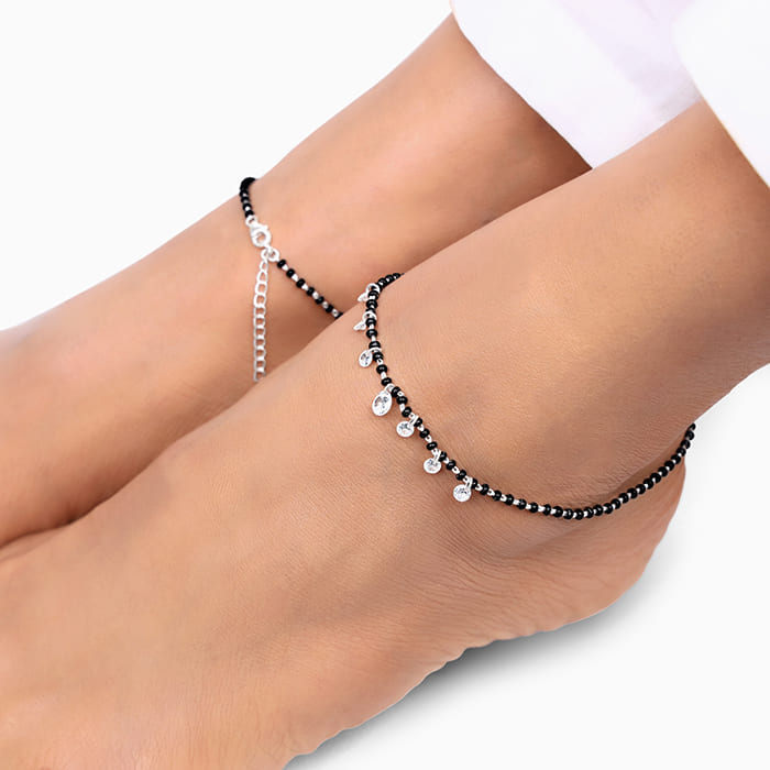 Silver Crystal Charm Anklet – GIVA Jewellery