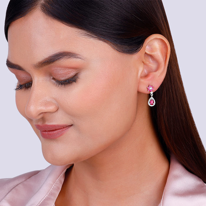 Silver Pink Flower Mini Drop Earrings – GIVA Jewellery