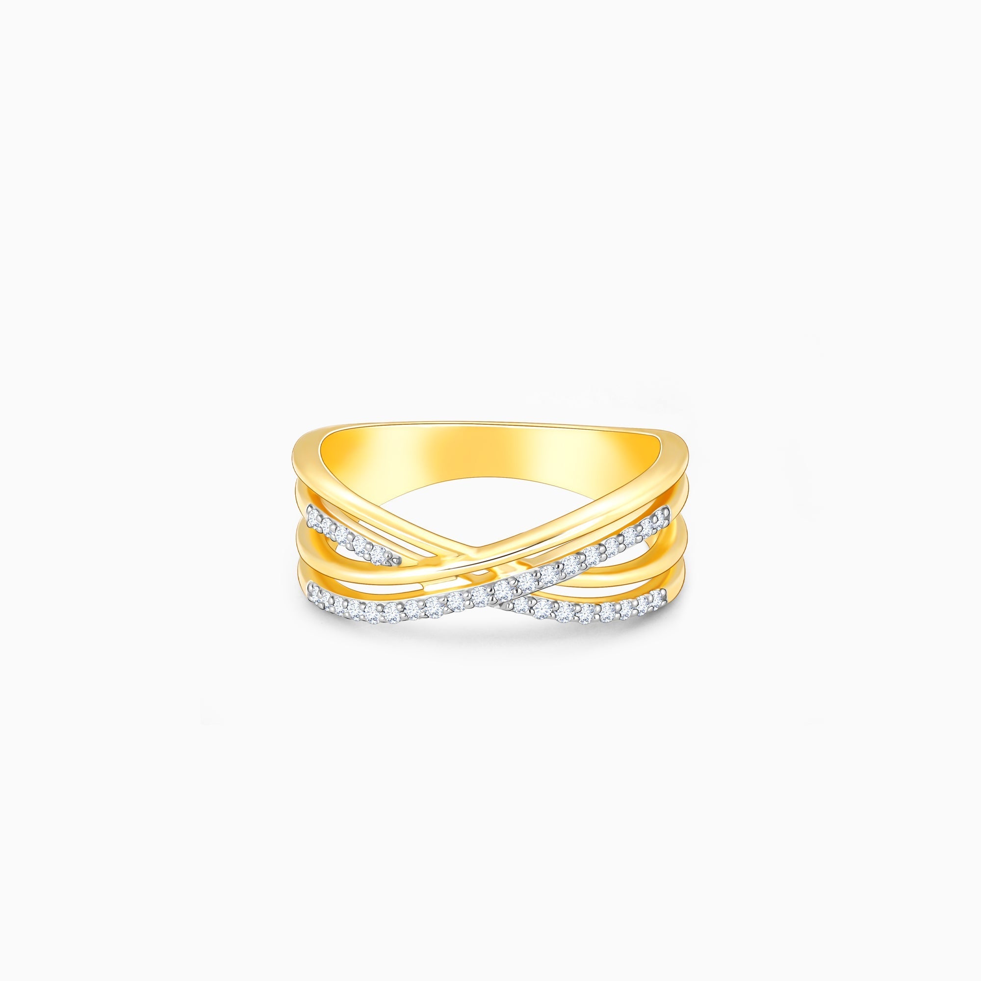 Gold Crossed Eternity Diamond Ring – Heer by GIVA