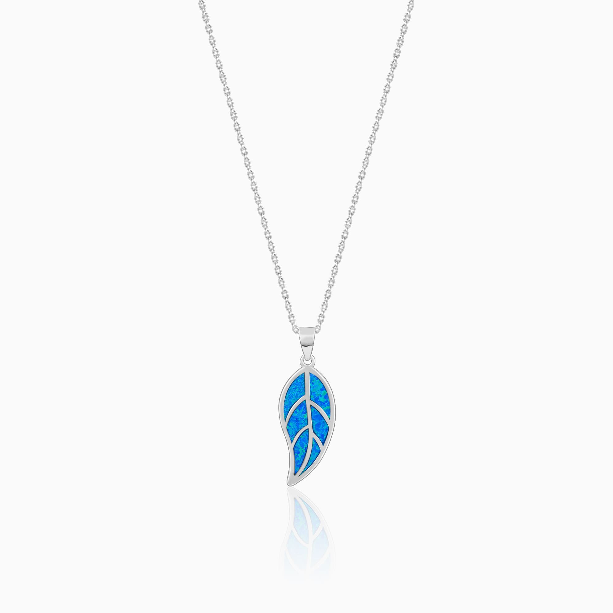 Silver Mystic Blue Leaf Pendant with Link Chain – GIVA Jewellery