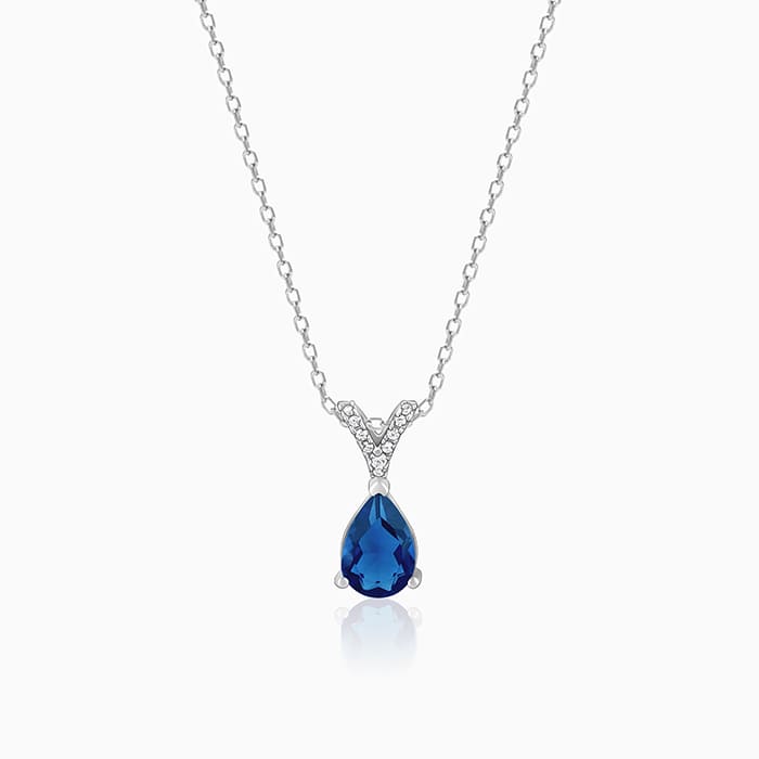 Silver Midnight Blue Pendant With Link Chain – GIVA