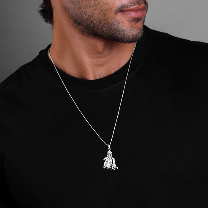 Silver Bhakta Hanuman Pendant with Box Chain For Men – GIVA Jewellery