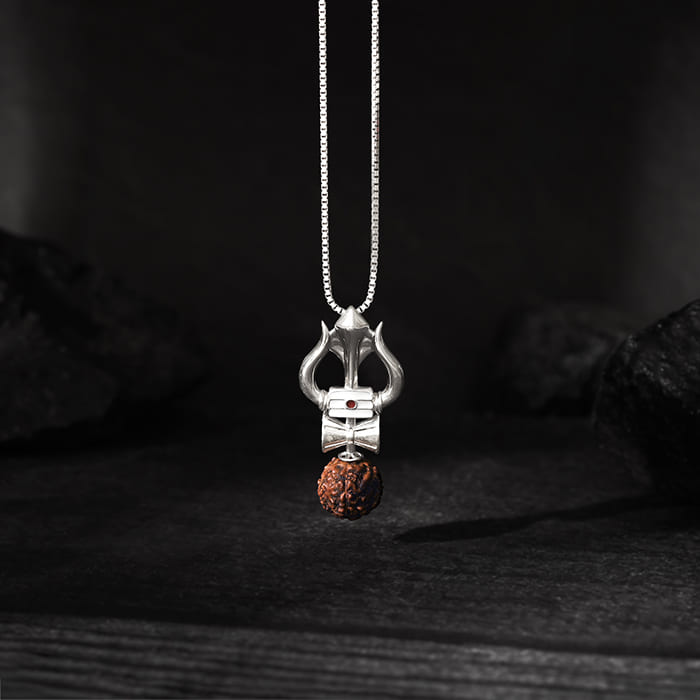 Silver Trishul Rudraksha Pendant With Box Chain For Him – GIVA ...
