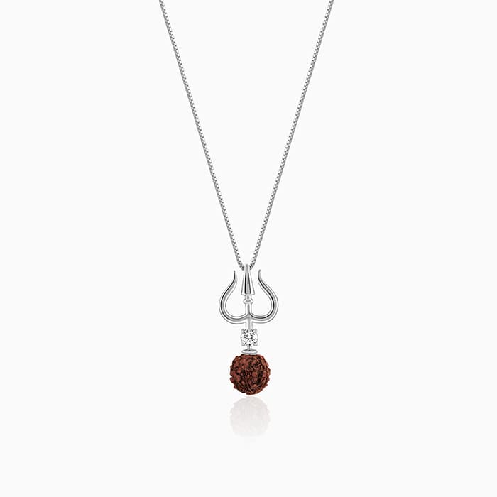 Silver Trishul And Rudraksha Pendant With Box Chain for Him – GIVA ...