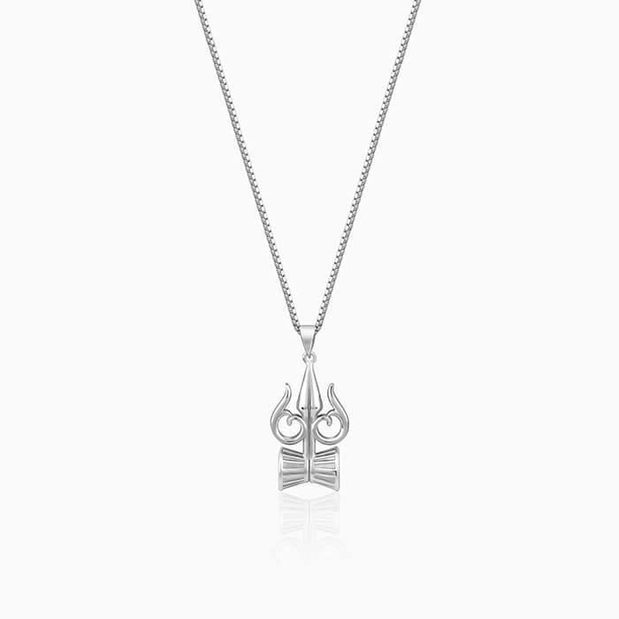 Silver Trishul And Damru Pendant With Box Chain For Him – GIVA Jewellery