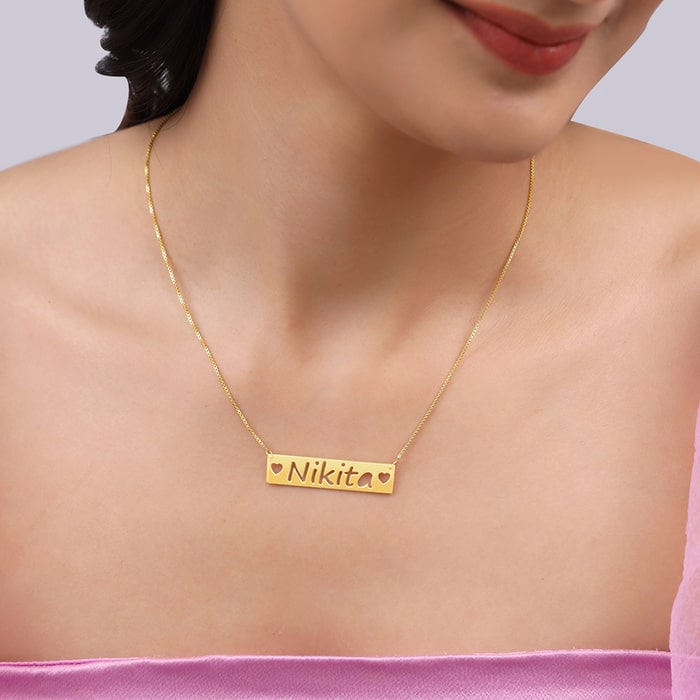 Golden Personalised Name Engraved with Love Necklace – GIVA Jewellery