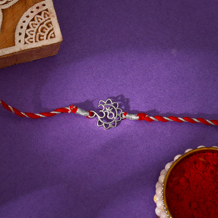 Silver Floral Om Rakhi – GIVA